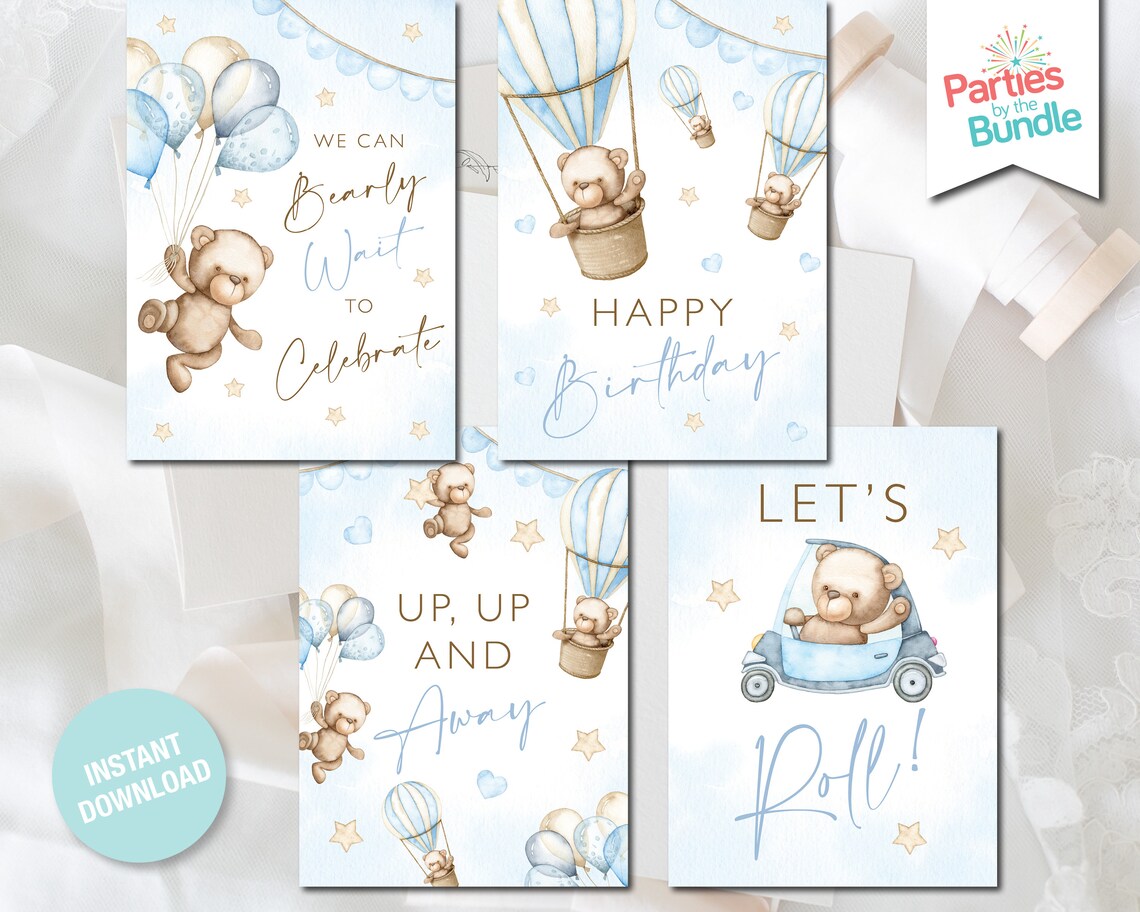 Teddy Bear Poster Set Blue Teddy Bear Party Decorations - Etsy