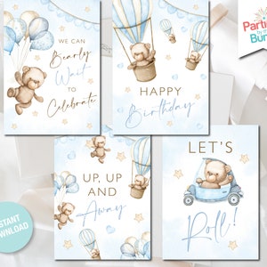 Teddy Bear Poster Set, Blue Teddy Bear Party Decorations, Birthday ...