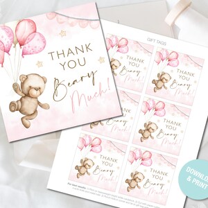 Teddy Bear Gift Tags, Teddy Birthday Party Printables, Thank You Tags ...