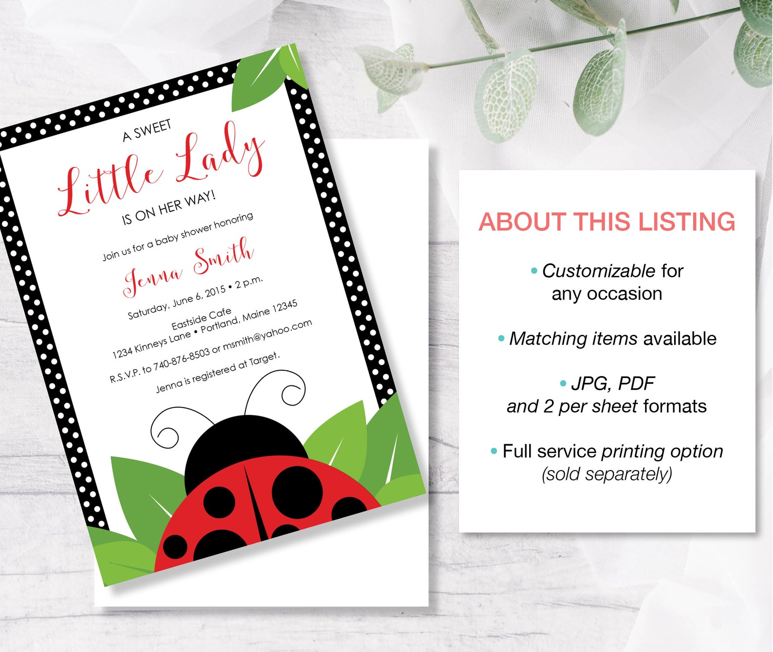 Ladybug Baby Shower Invitation, Lady Bug Invite, Red Black Polka Dot ...