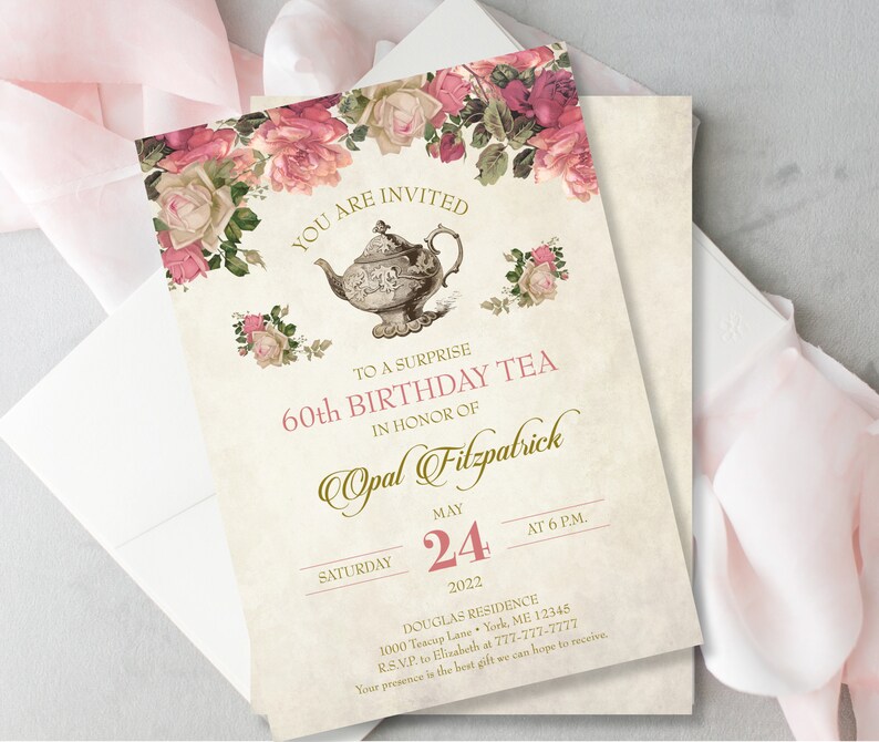 Tea Birthday Invitation Vintage Tea Party Invitation Floral | Etsy