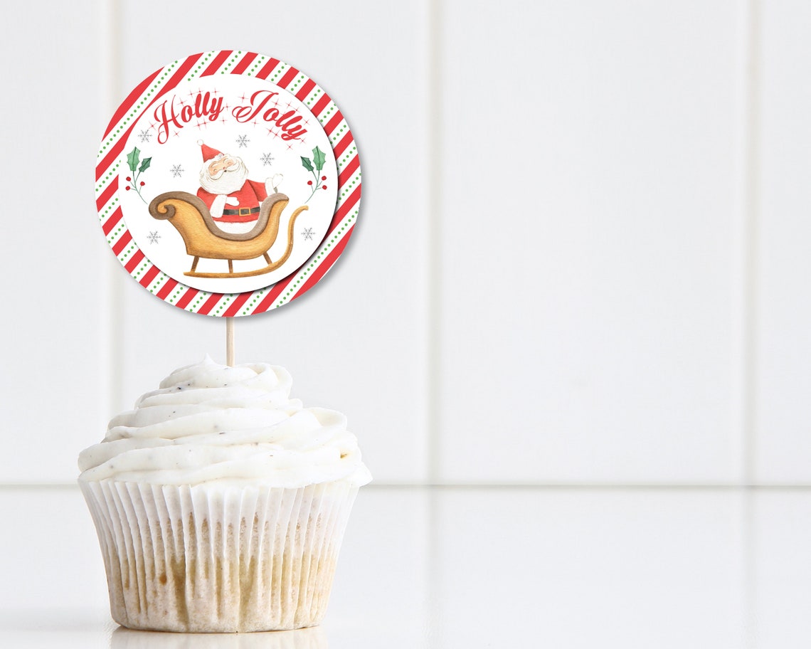 Santa Cupcake Toppers Wrappers Set Santa and Elves Printable Christmas ...
