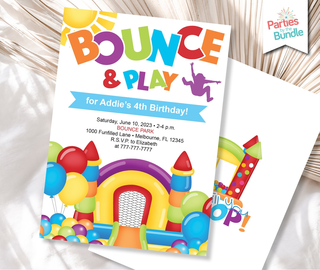Bounce House Birthday Invitation Bounce and Play Trampoline Park Jump ...