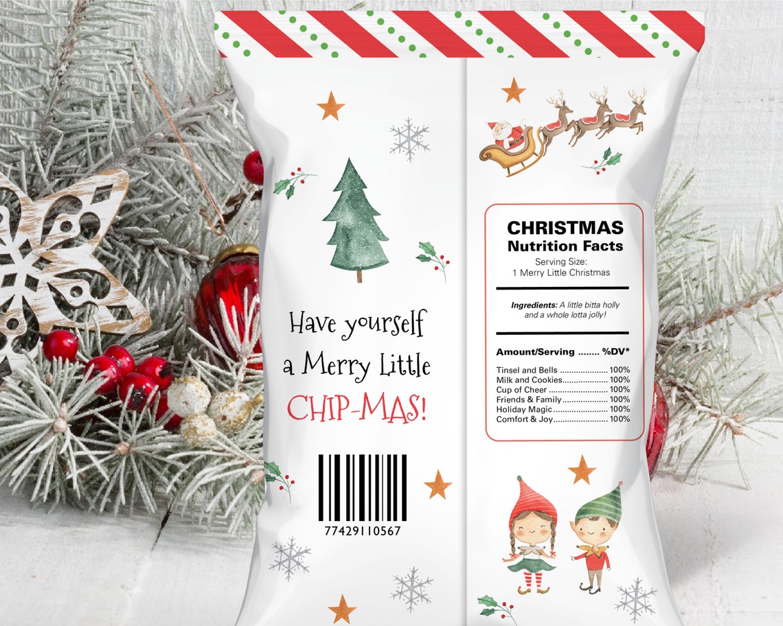Christmas Chip Bags Printable Holiday Party Favors Santa - Etsy