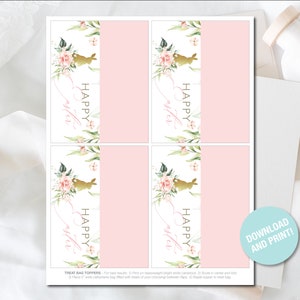 Easter Treat Bag Toppers, Floral Easter Bunny Treat Toppers, Printable ...