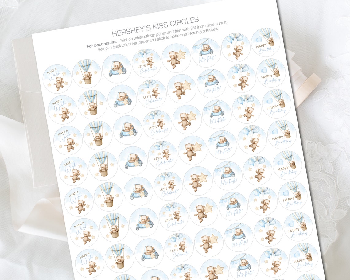 Teddy Bear Kiss Stickers Kiss Circles Printable Kiss Labels - Etsy