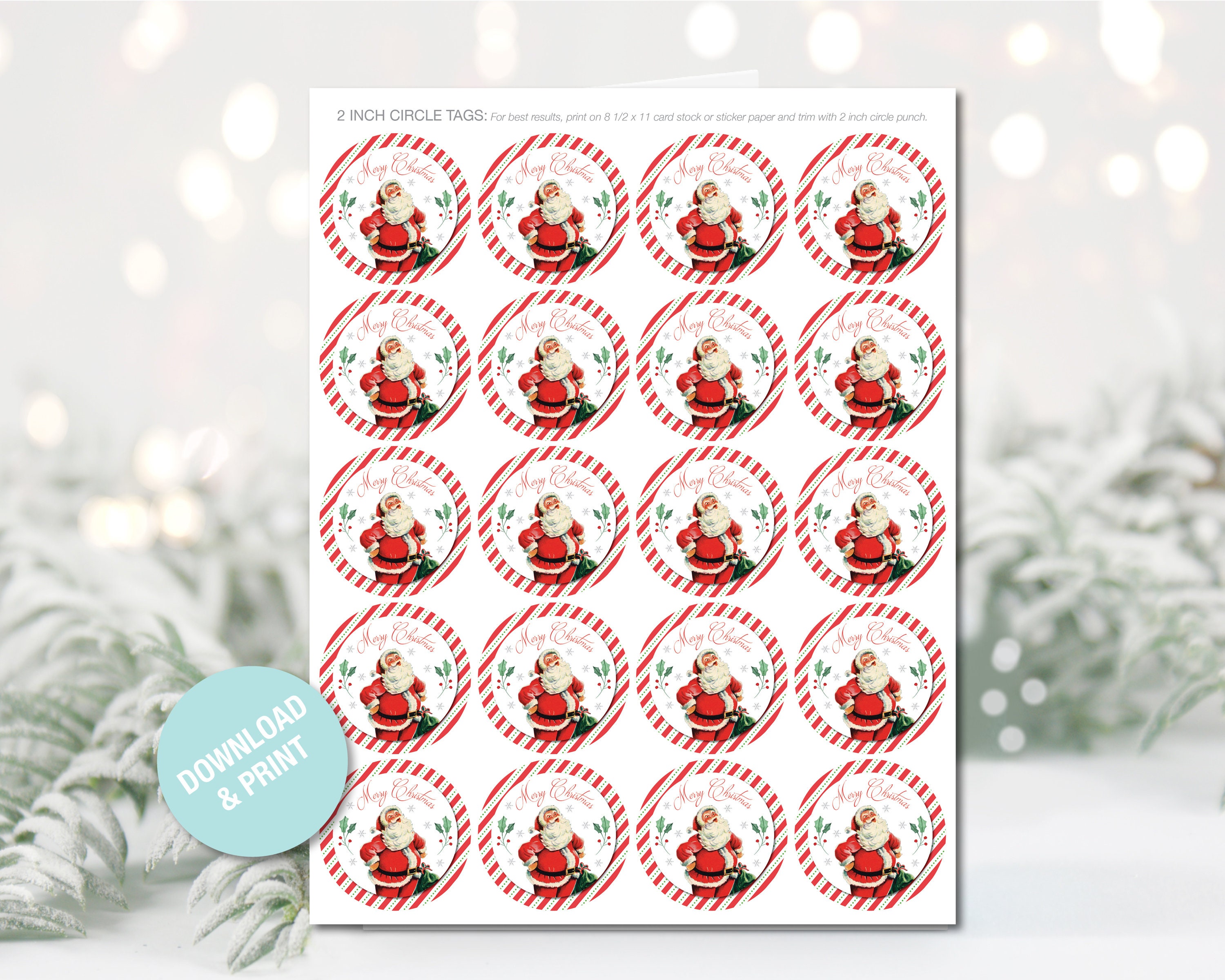Retro Santa 2 Inch Circle Tags Santa Claus Holiday Gift Tags - Etsy