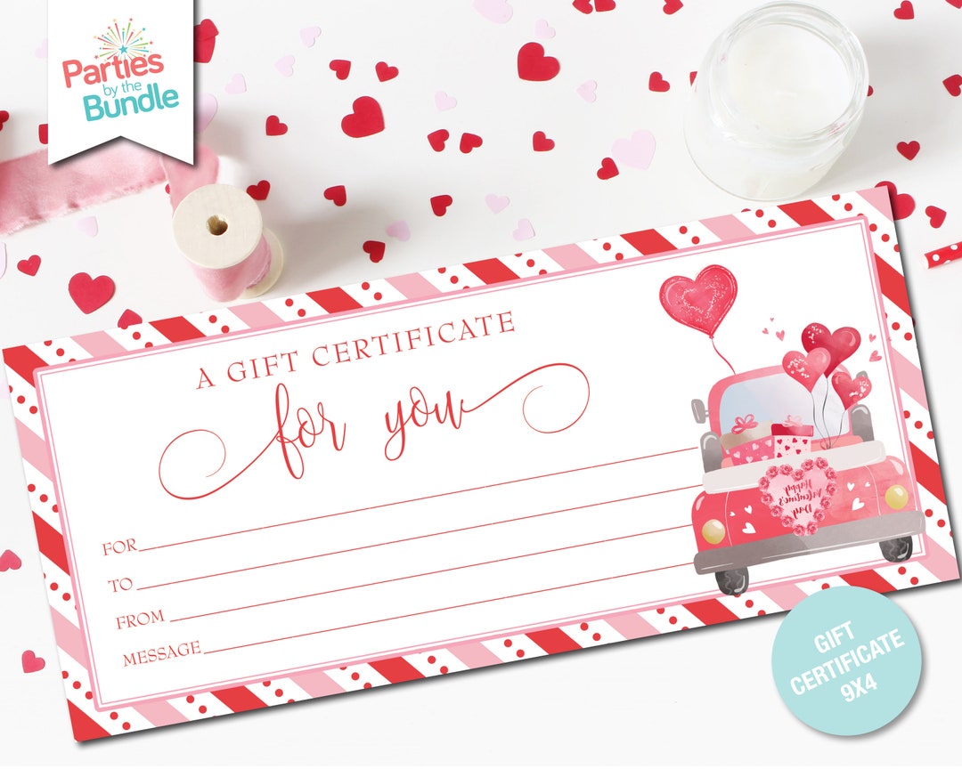 Printable Valentine’s Day Gift Certificate | DIY Gift Card With Hearts ...