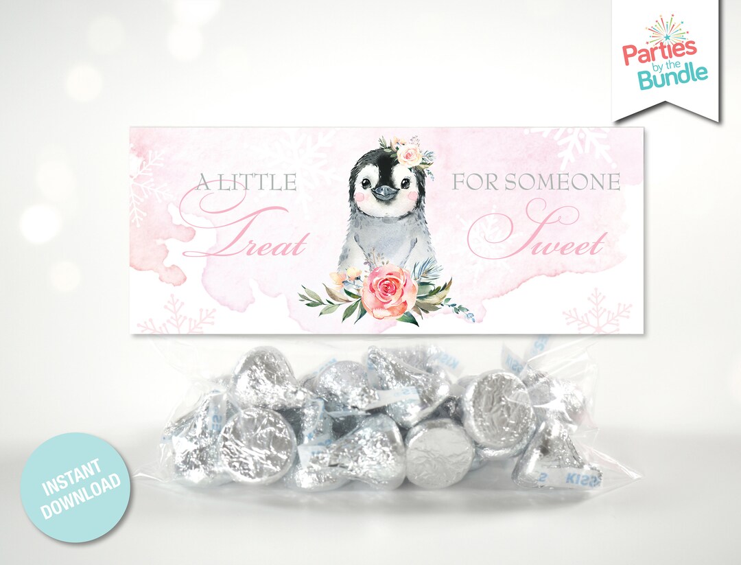 Pink Penguin Treat Toppers Baby Penguin Winter Baby Shower Treat Bag ...