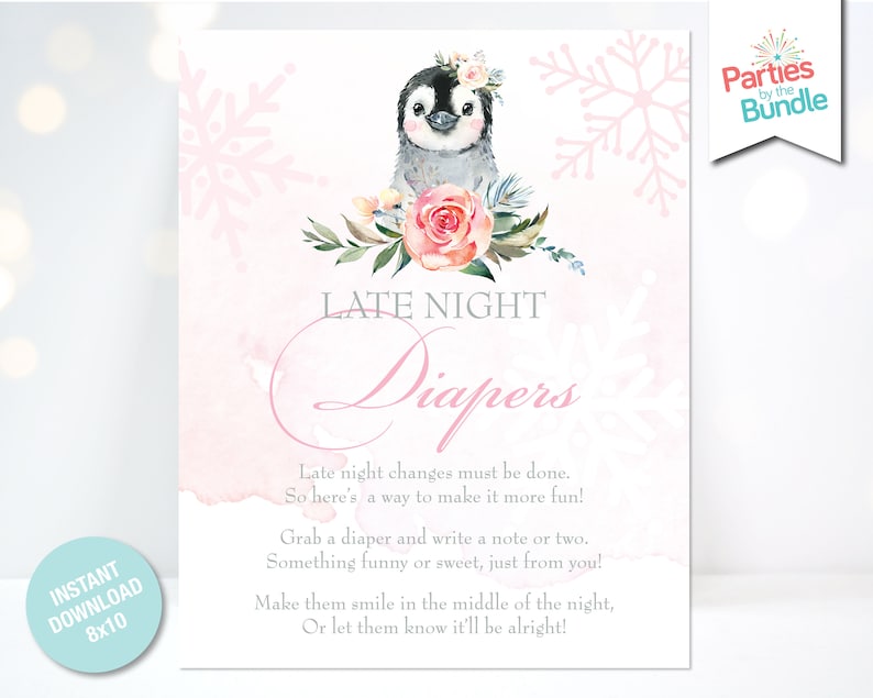 Pink Penguin Late Night Diapers Winter Baby Shower Diaper - Etsy