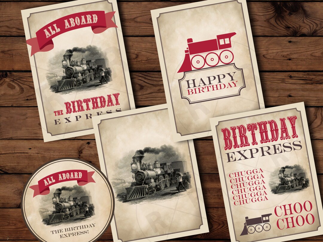 Vintage Train Birthday Party Printables Poster Set Train - Etsy
