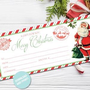 Printable Christmas Gift Certificate, Santa Gift Voucher, Gift Card ...
