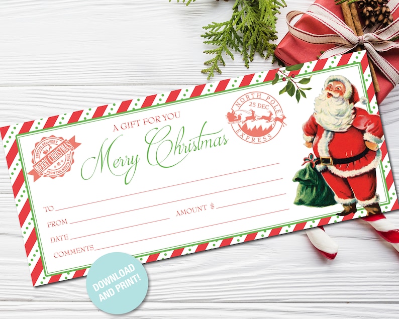 Printable Christmas Gift Certificate, Santa Gift Voucher, Gift Card ...