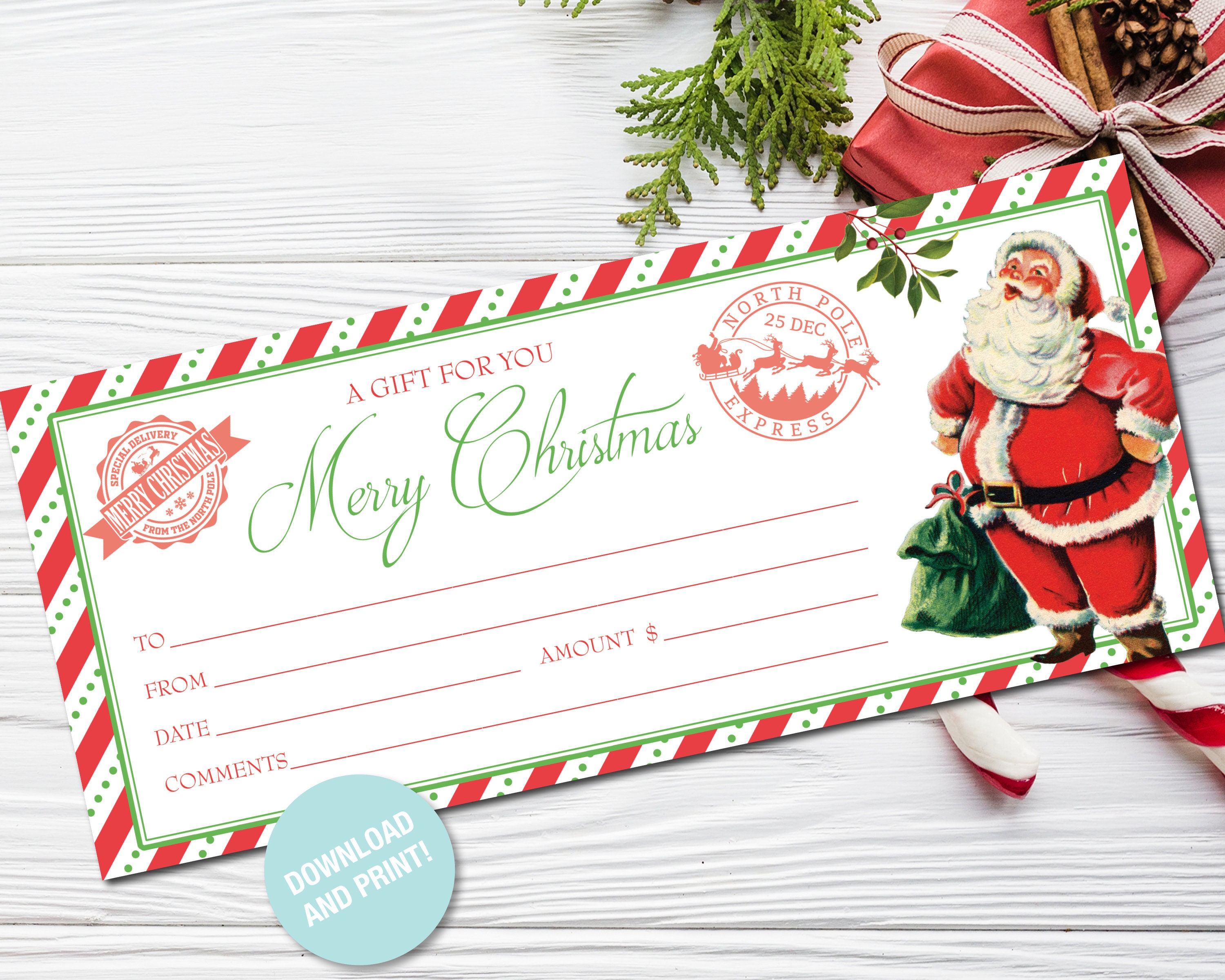 Printable Christmas Gift Certificate Santa Gift Voucher Gift - Etsy