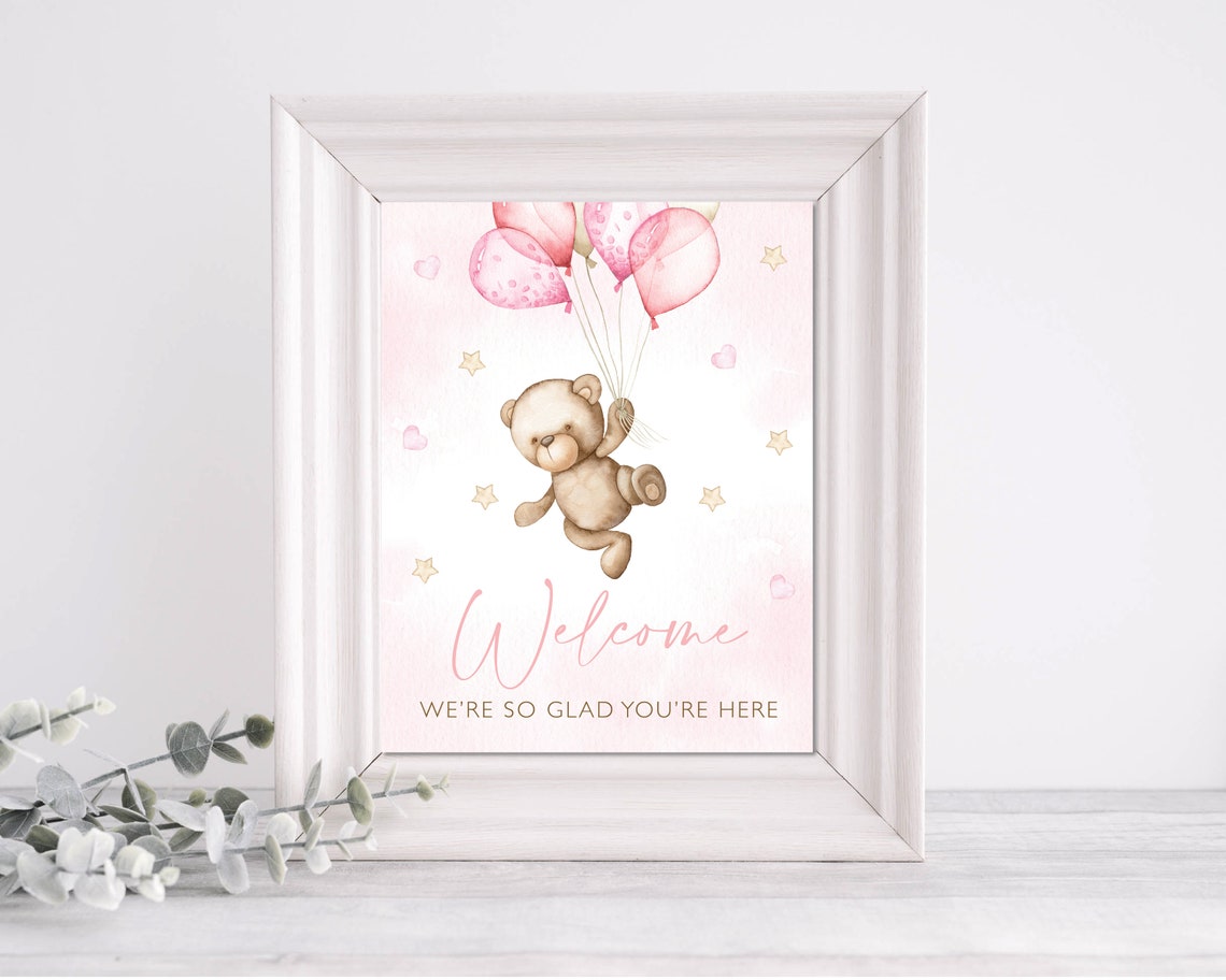Teddy Bear Welcome Sign Pink Teddy Bear Shower Decorations | Etsy