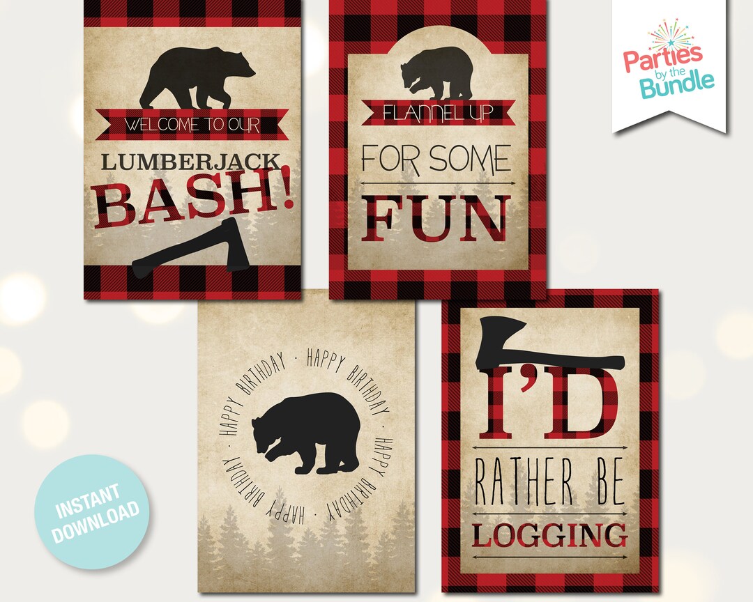 Lumberjack Birthday Party Decorations, Poster Set, Wall Art, Buffalo ...