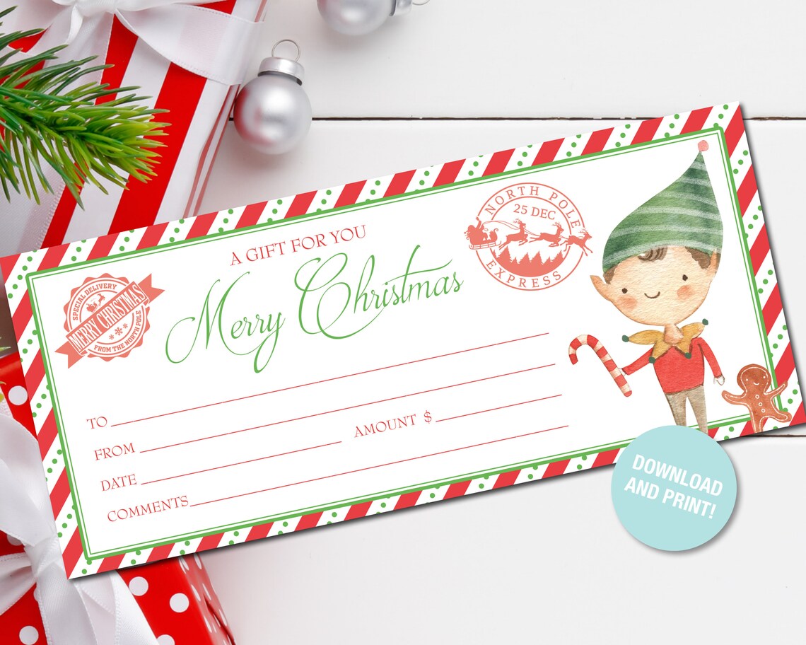 Printable Christmas Gift Certificate Elf Gift Voucher Gift - Etsy