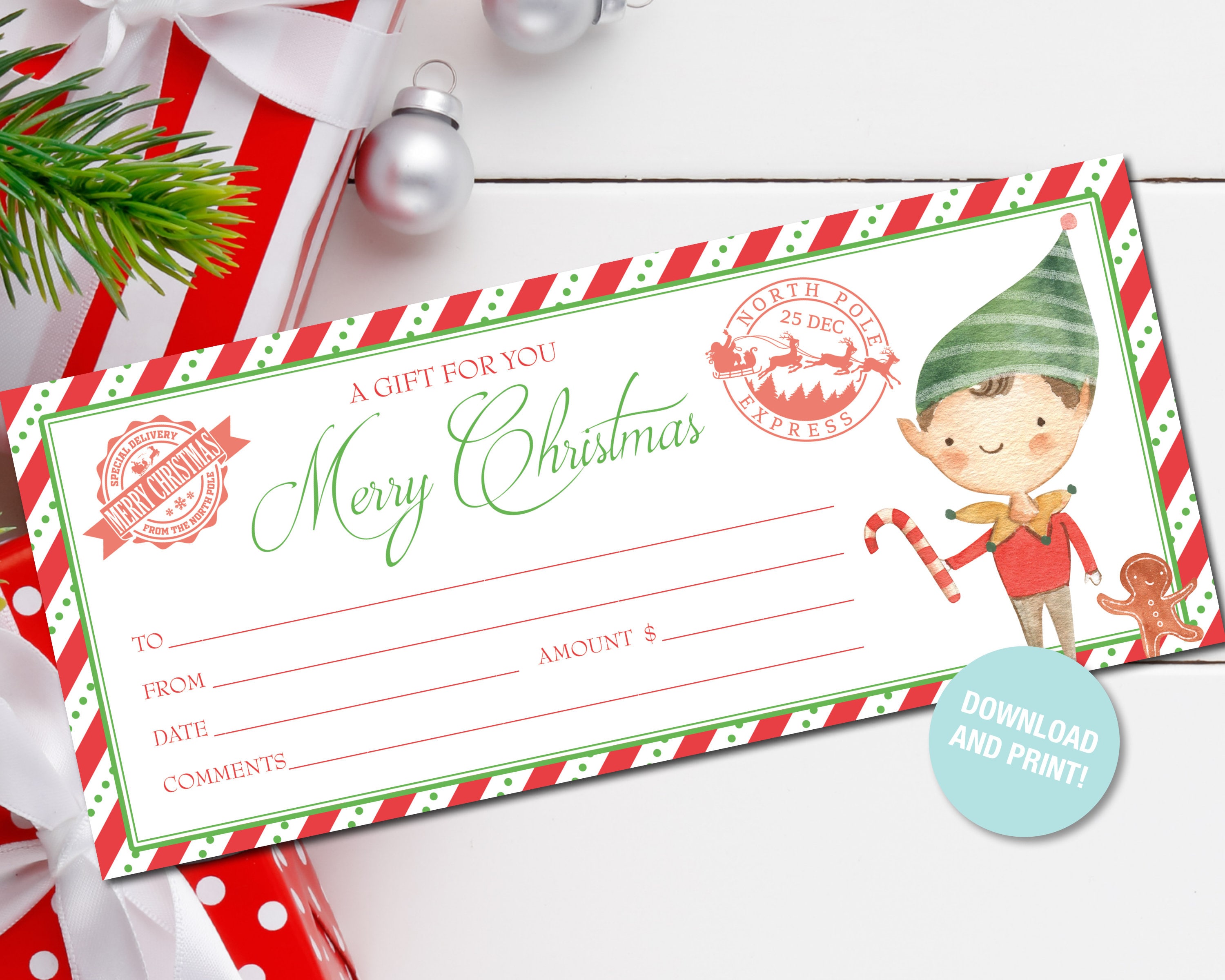 Printable Christmas Gift Certificate Elf Gift Voucher Gift - Etsy