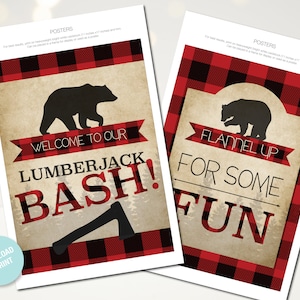 Lumberjack Birthday Party Decorations, Poster Set, Wall Art, Buffalo ...