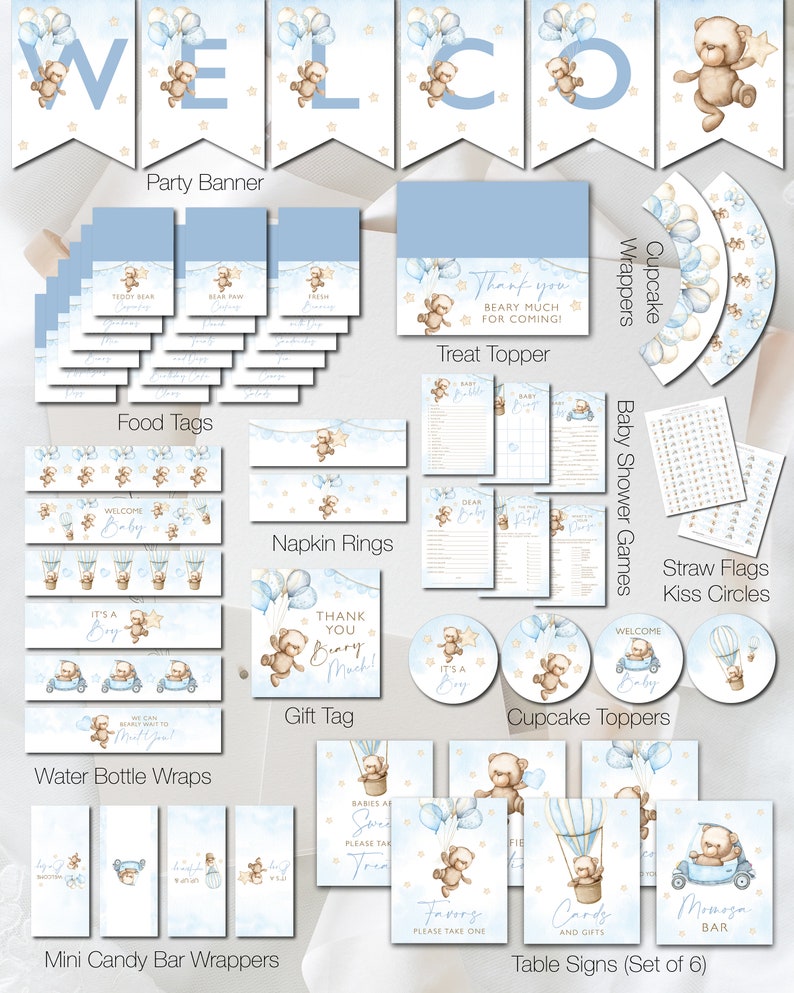 Teddy Bear Printable Baby Shower Bundle Party Pack Kit Party - Etsy