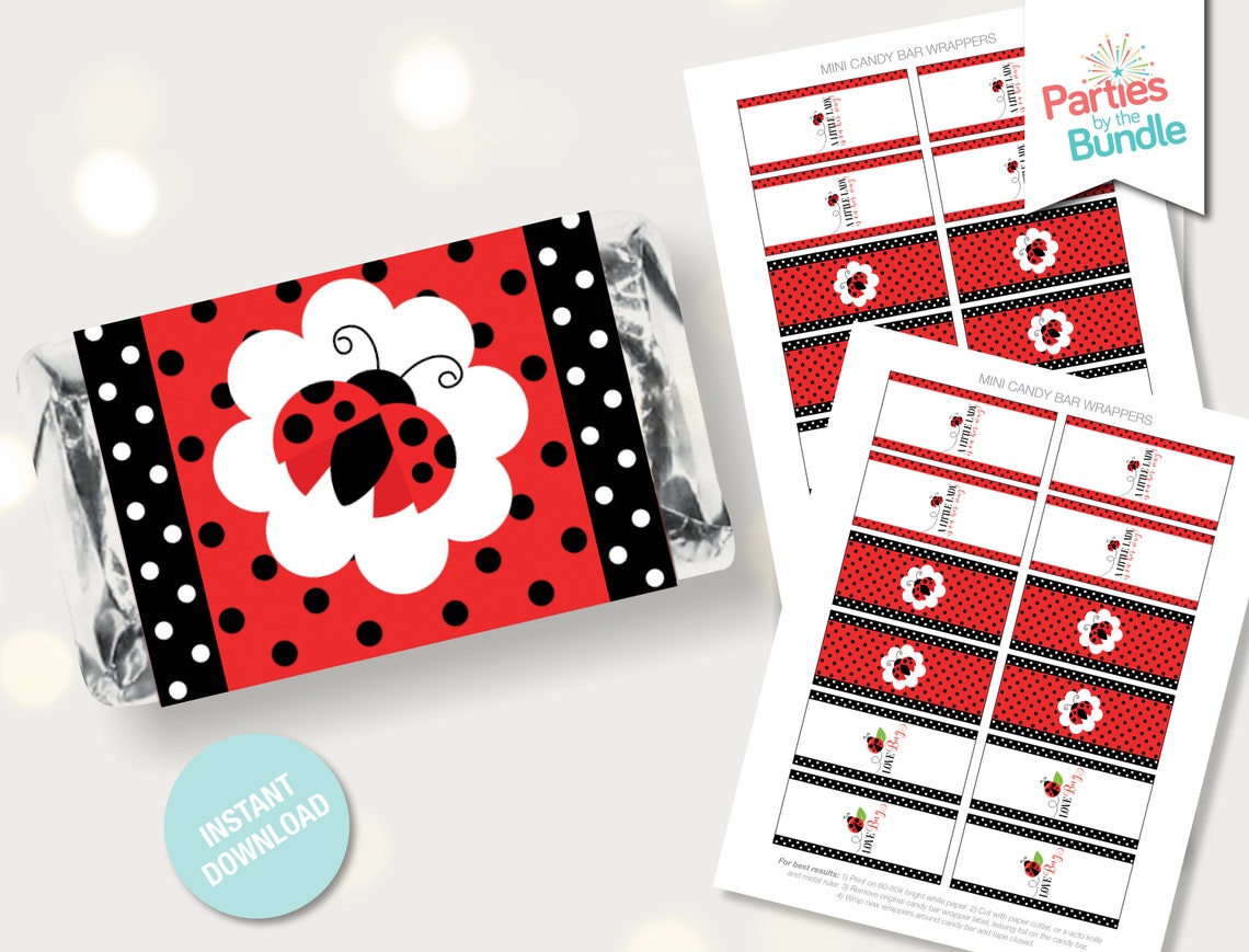 Ladybug Shower Favors, Ladybug Candy Bar Wrappers, Mini Candy Wrappers ...