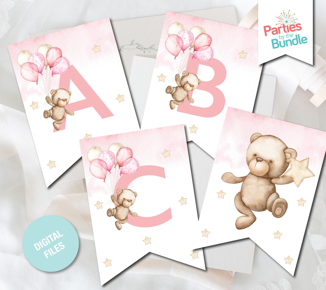 Teddy Bear Baby Shower Banner, Banner Bunting, Party Decorations, Pink ...