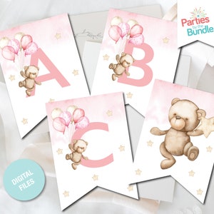 Teddy Bear Baby Shower Banner, Banner Bunting, Party Decorations, Pink ...