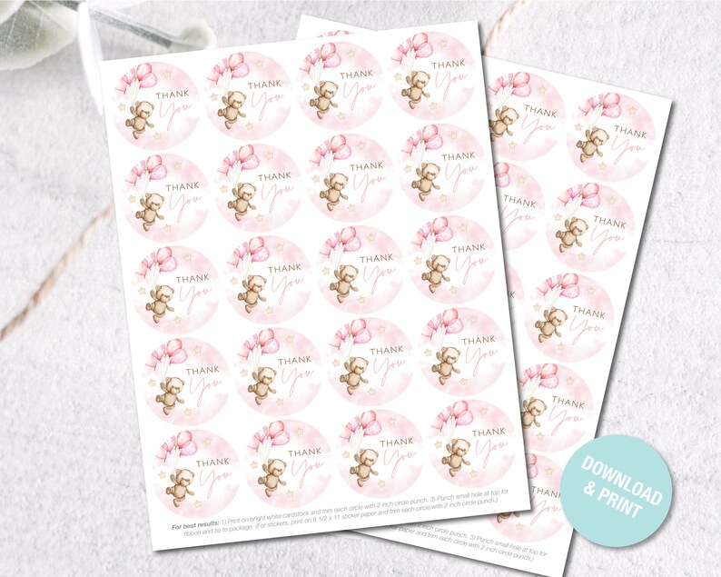 Teddy Bear Circle Gift Tags, Printable Tags, 2 Inch Circle Favor Tags ...