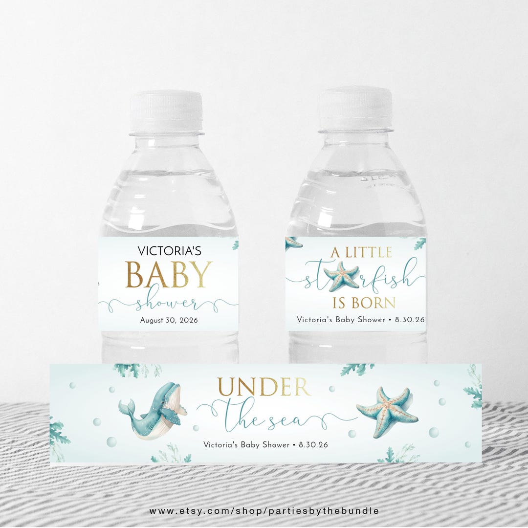 EDITABLE Under the Sea Baby Shower Water Bottle Labels | Ocean-themed ...