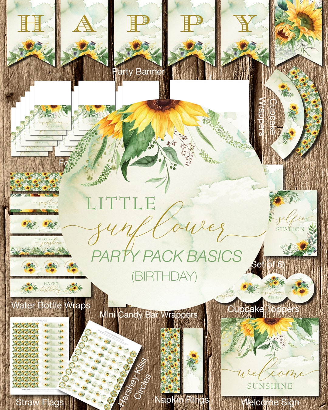 Sunflower Birthday Party Pack Kit, Sunflower Printables, Printable ...