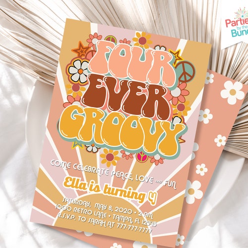 Four Ever Groovy Png Groovy 4th Birthday Png Hippie - Etsy