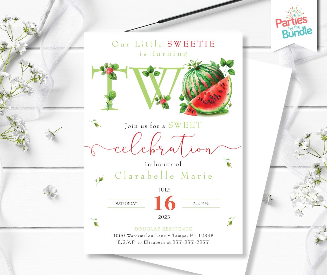 Watermelon Birthday Invitation, Watermelon 2nd Birthday Invite, Summer ...