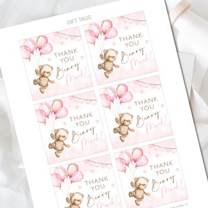 Teddy Bear Gift Tags, Teddy Birthday Party Printables, Thank You Tags ...