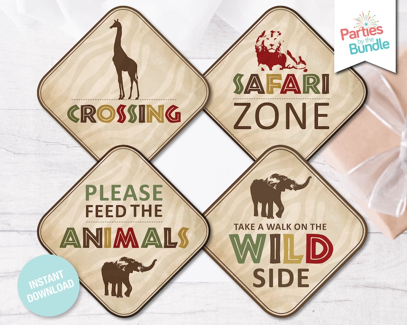 Jungle Safari Party Signs: Zoo Animals Birthday Decor (instant Download ...
