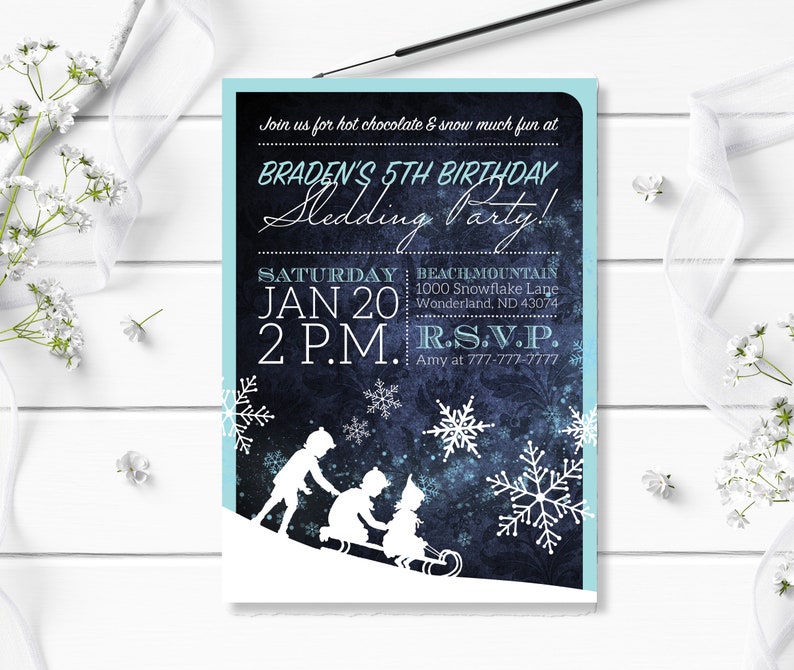 Sledding Party Invitation Winter Girl Birthday Invitation - Etsy