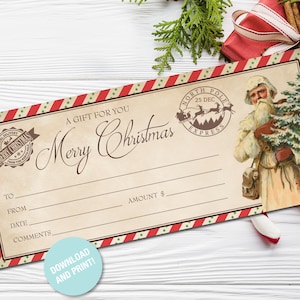 Printable Christmas Gift Certificate Santa Gift Voucher Gift - Etsy