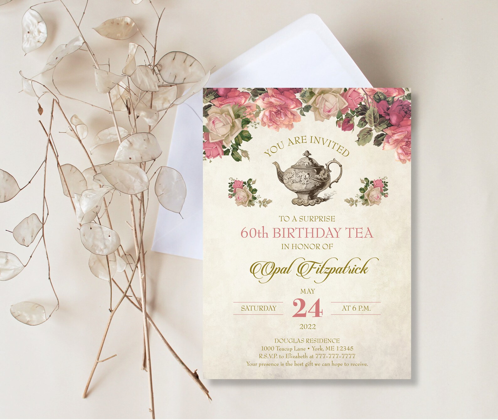 Tea Birthday Invitation Vintage Tea Party Invitation Floral - Etsy