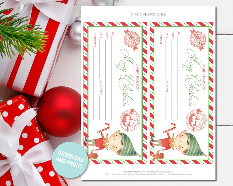 Printable Christmas Gift Certificate, Elf Gift Voucher, Gift Card ...