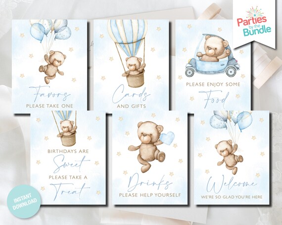 Teddy Bear Birthday Table Signs Blue Teddy Bear Decorations | Etsy