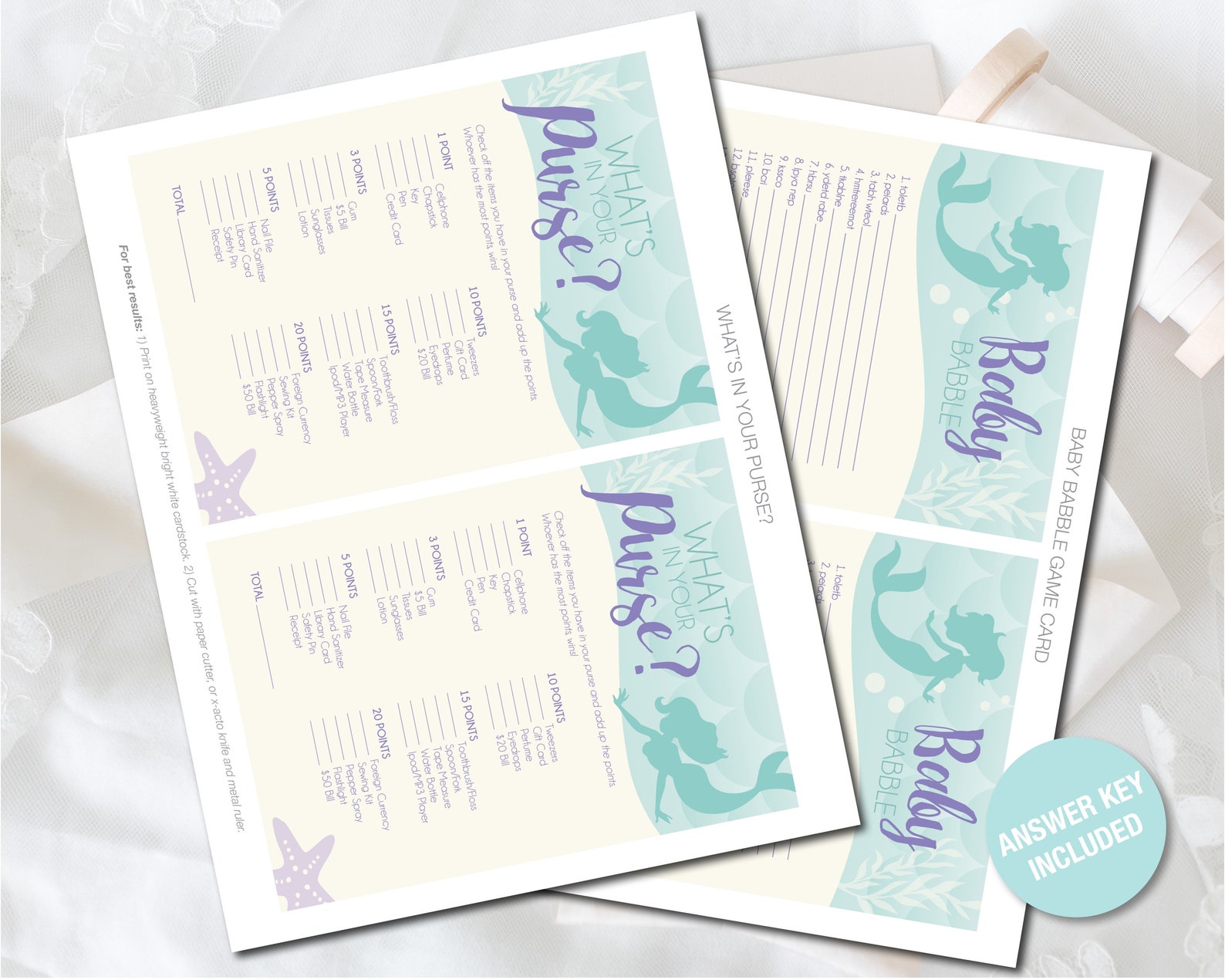 Mermaid Baby Shower Games, Under the Sea Baby Bingo, Price is Right ...
