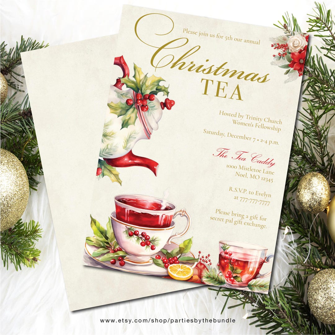 EDITABLE Christmas Tea Party Invitation: Festive Holiday Brunch (corjl ...