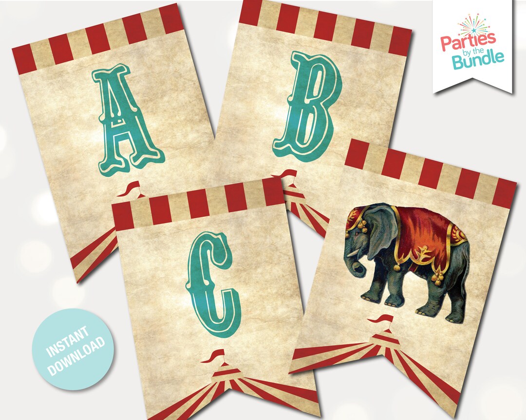 Circus Birthday Party Printables, Party Banner, Birthday Bunting, Party ...