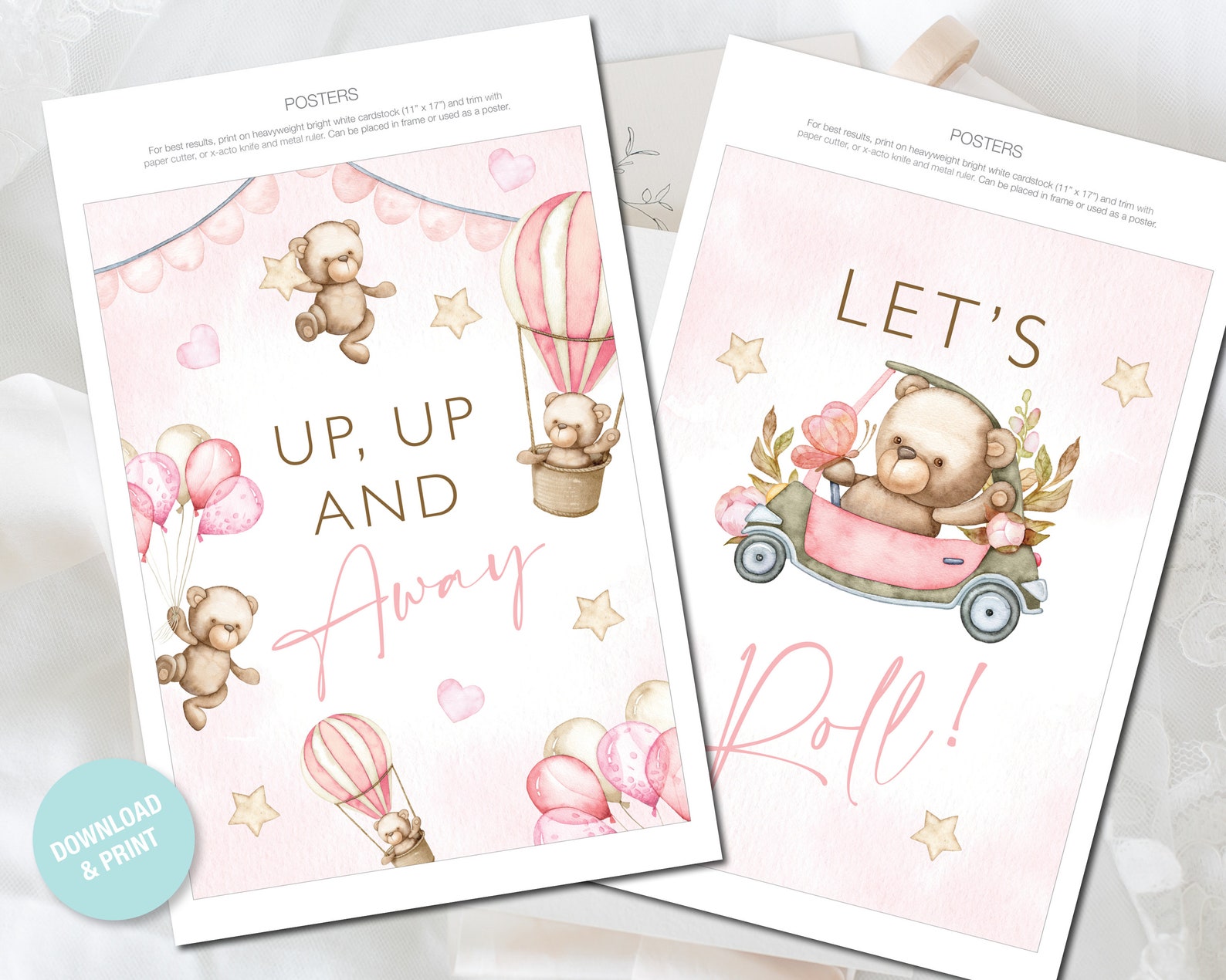 Teddy Bear Poster Set, Pink Teddy Bear Party Decorations, Birthday ...