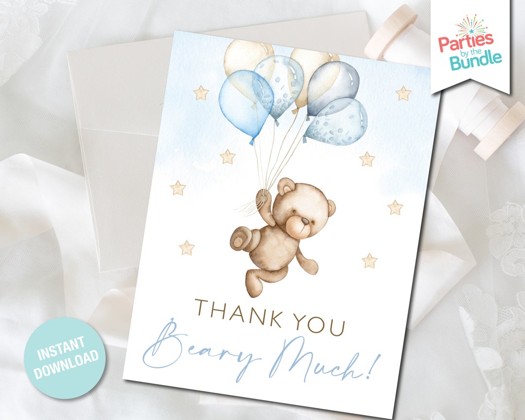 Teddy Bear Thank You Note, Thank You Beary Much, Thank You Card, Flat ...