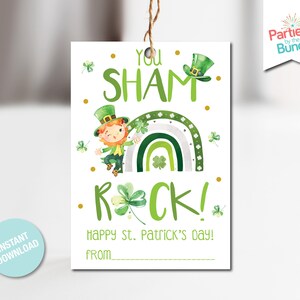 Printable St. Patrick's Day Gift Tag, Shamrock Rainbow Favor Tag ...