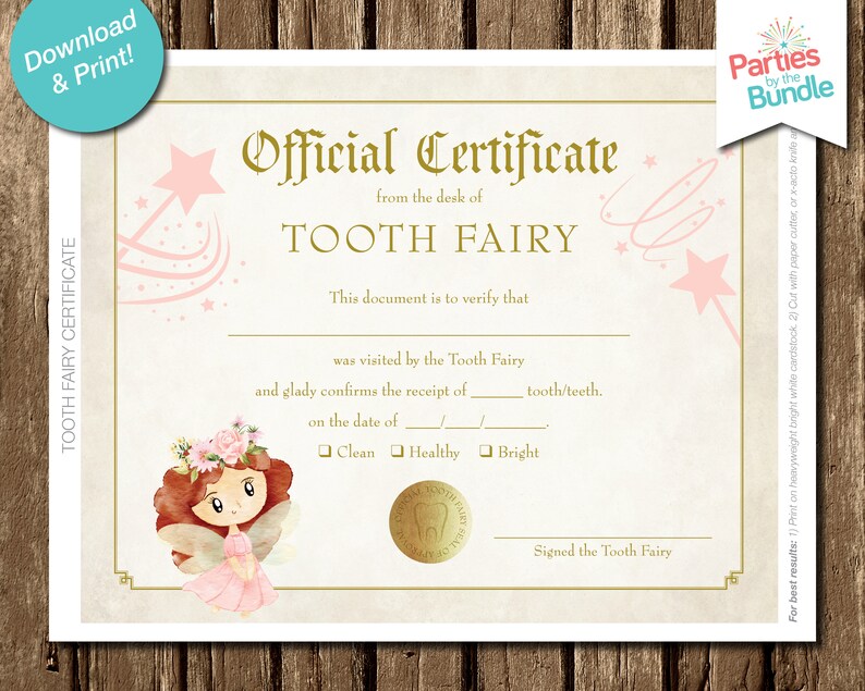 Certificado de Hada de los Dientes para Niña Recibo de Hada - Etsy México