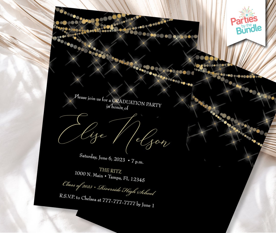 Graduation Party Invitation | Gold Sparkle Glitter Commencement Invite ...