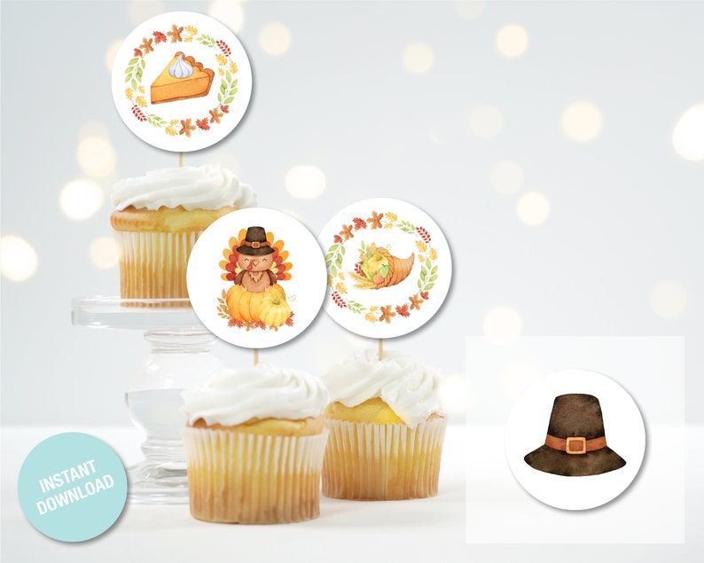 Thanksgiving Cupcake Toppers Wrappers Set, Friendsgiving Printable ...