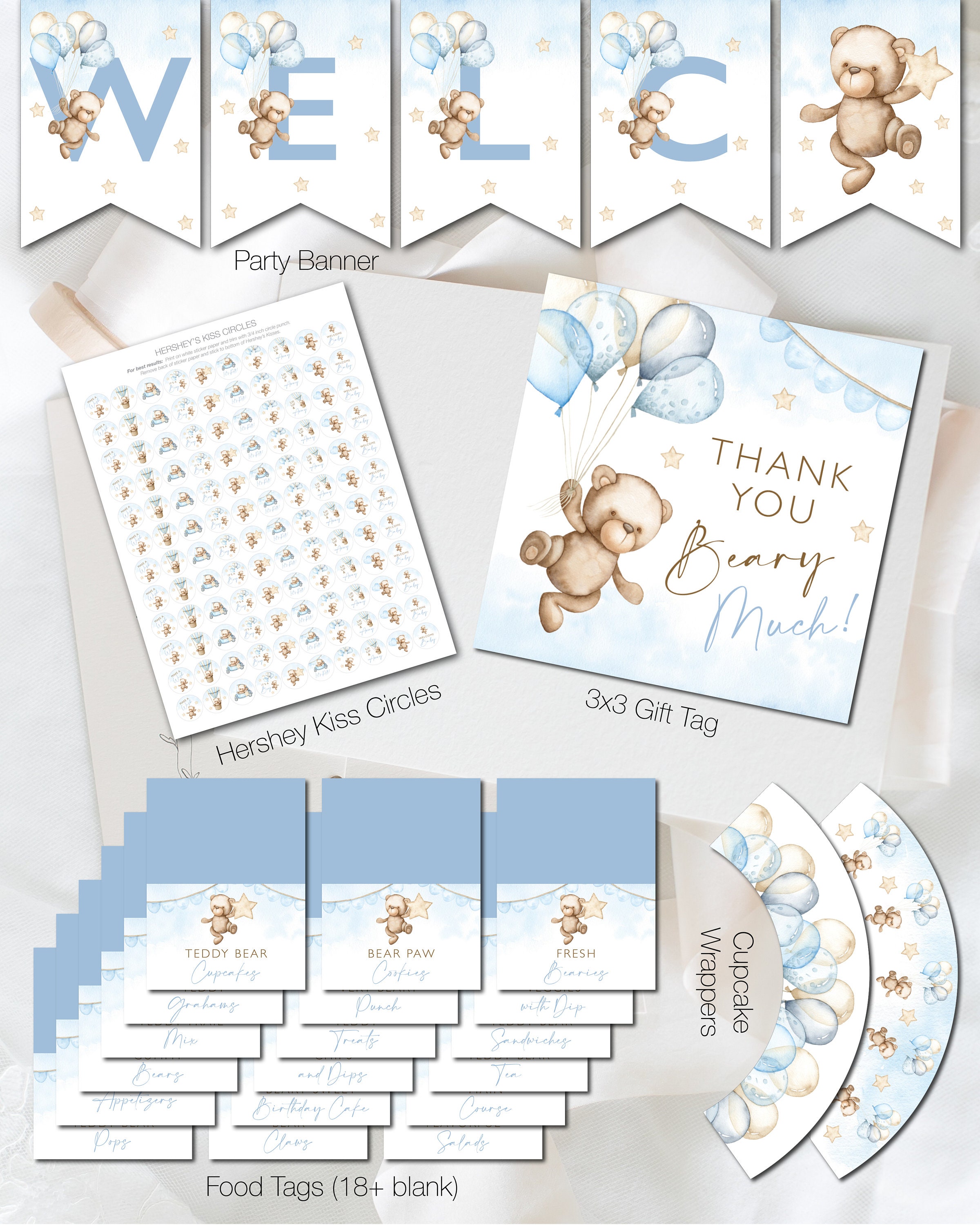 Teddy Bear Printable Baby Shower Bundle Party Pack Kit Party | Etsy