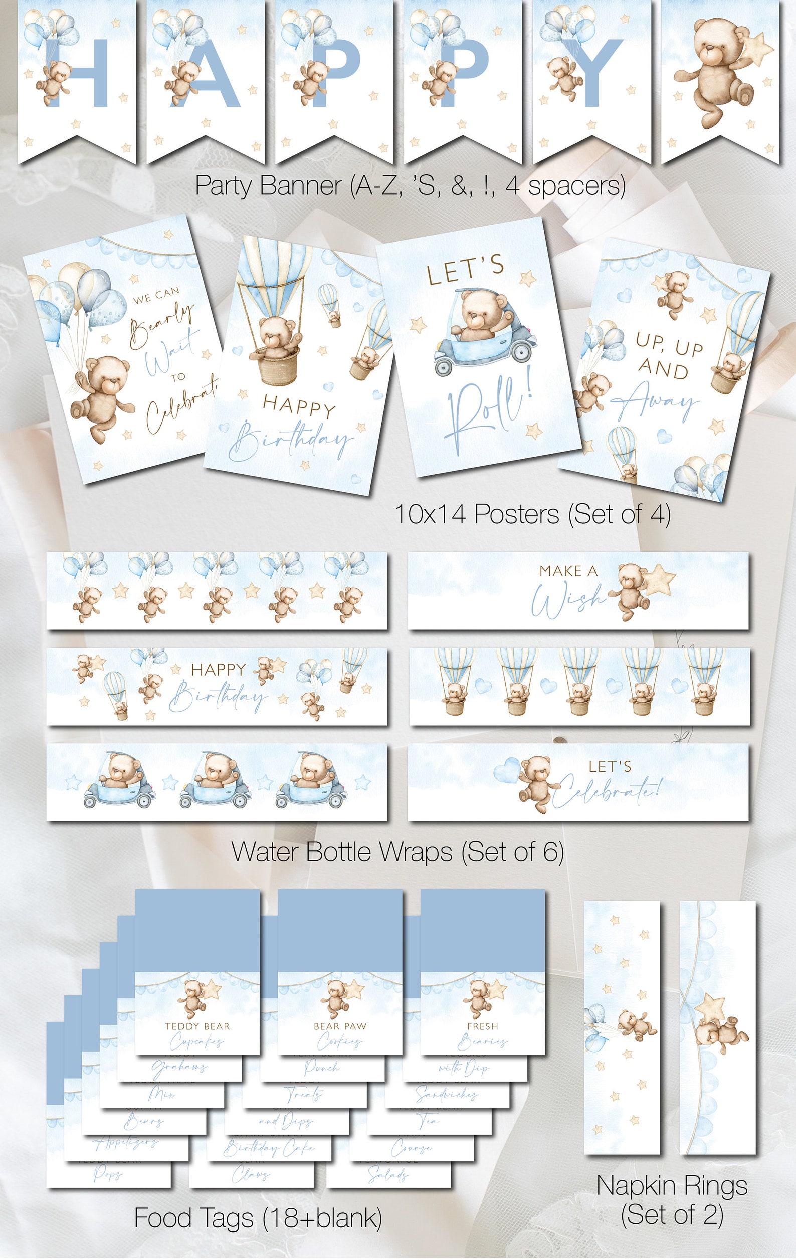 Teddy Bear Printable Birthday Party Bundle Party Pack Kit | Etsy